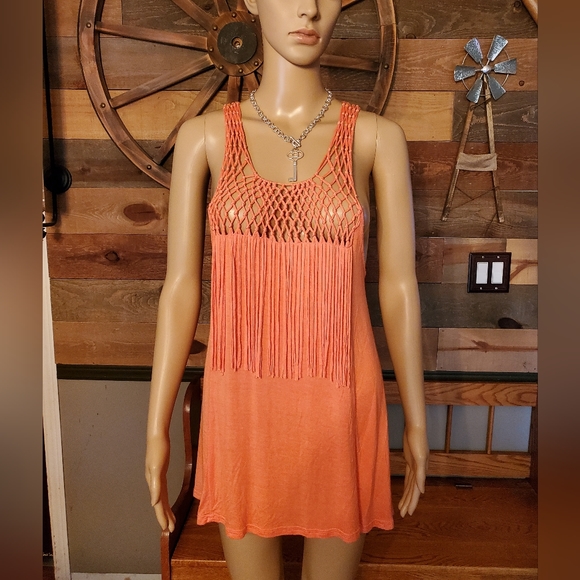 Umgee | Tops | Umgee Orange Macrame Fringe Front Tank Top | Poshmark